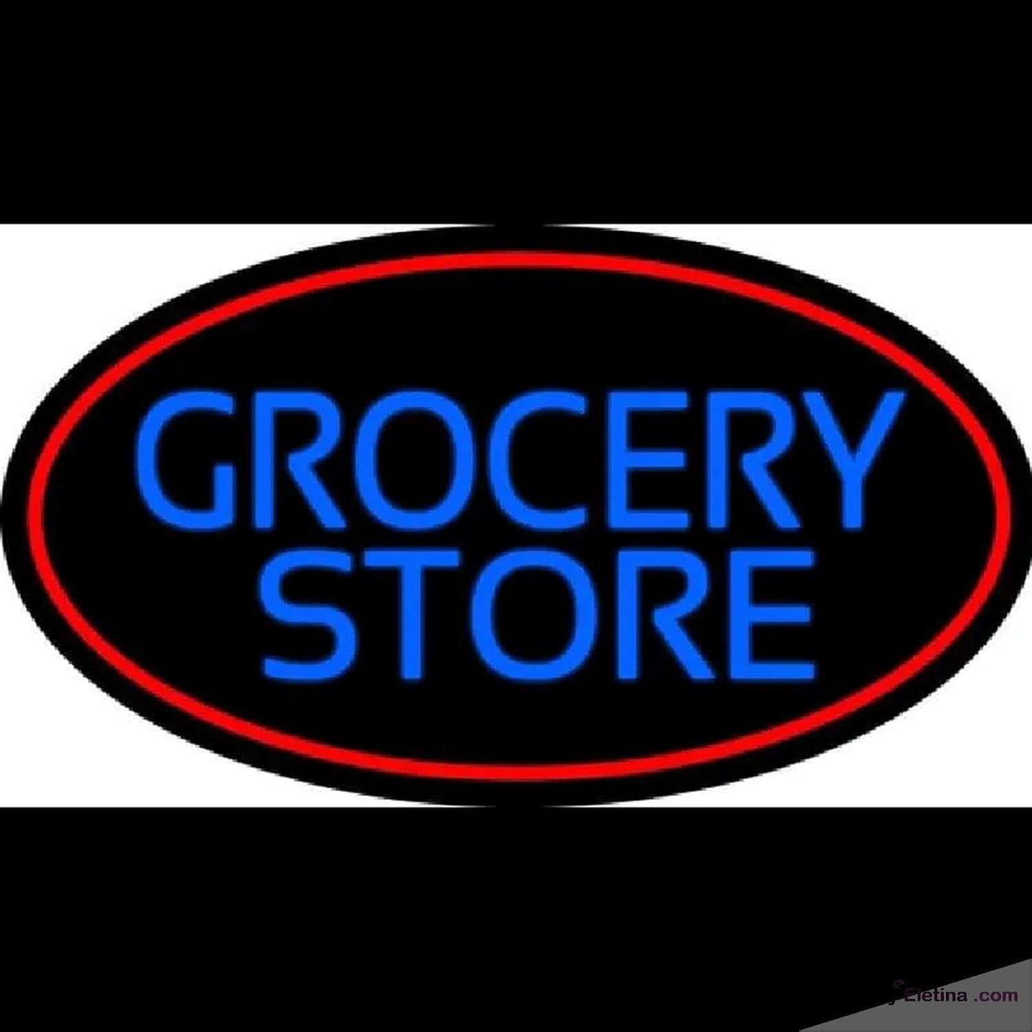 Neon Signs for Wall Decor Blue Grocery Store With Red Oval Handmade Art ...