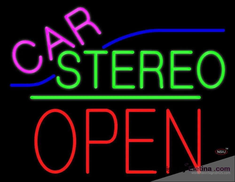 Neon Signs for Wall Decor Car Stereo Block Open Green Line Handmade Art ...