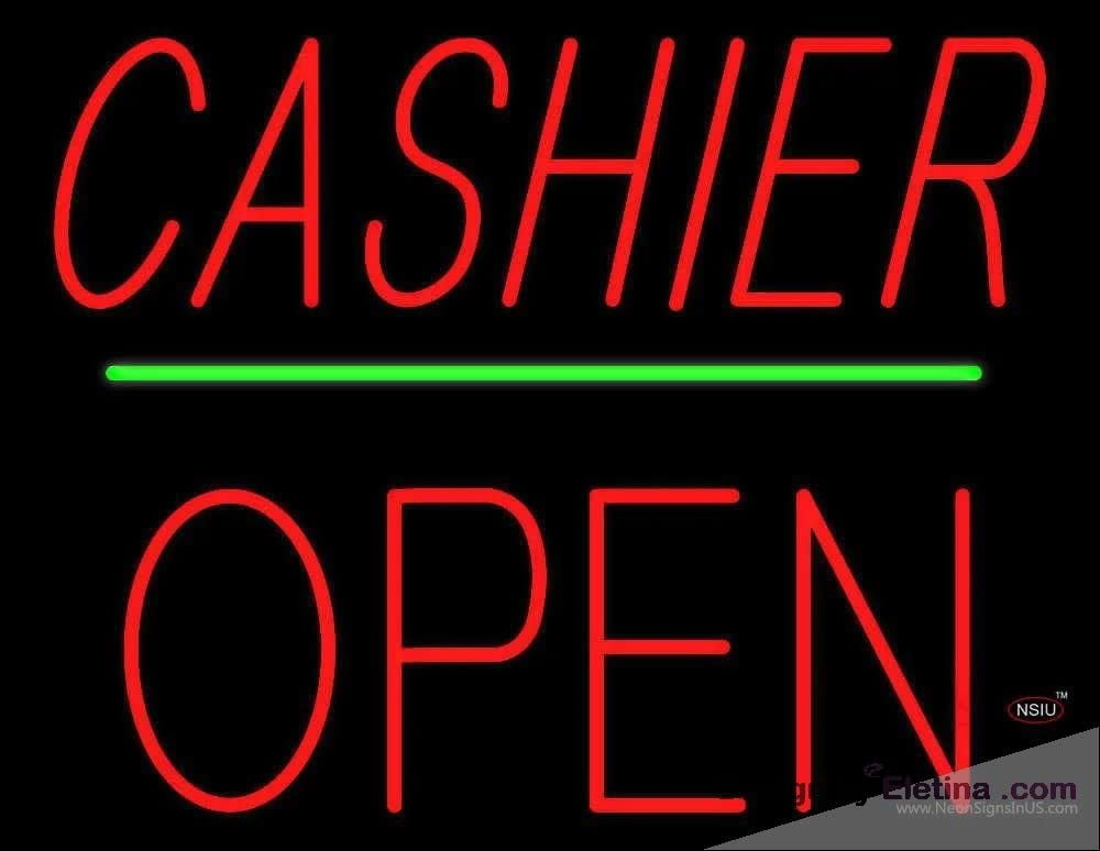 Neon Signs for Wall Decor Cashier Block Open Green Line Handmade Art ...