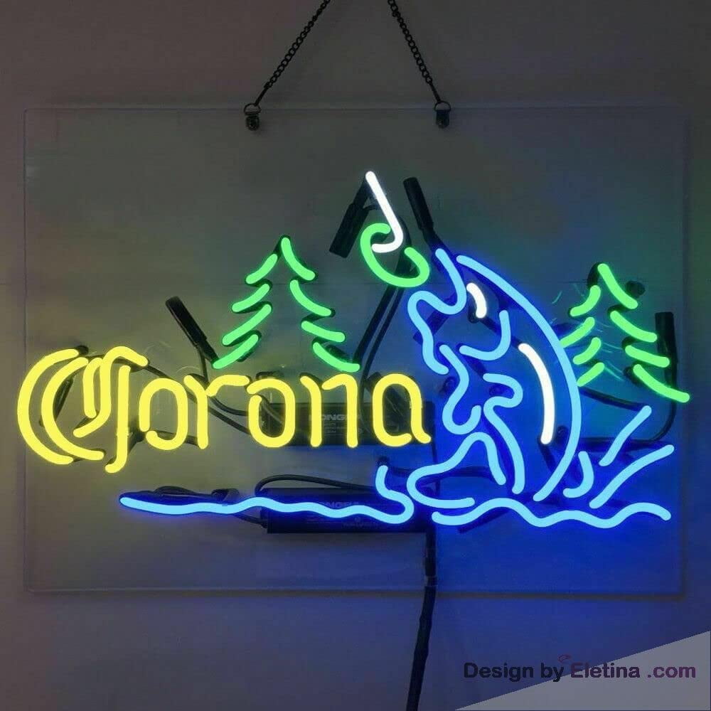 Neon Signs for Wall Decor Coronas Hooked Fish Trees Sign Acrylic Beer ...
