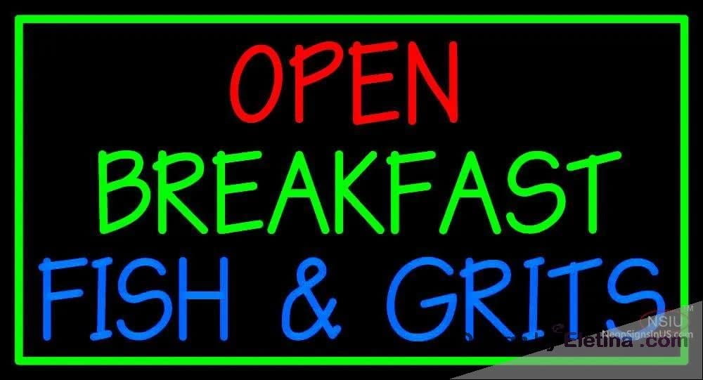 Neon Signs for Wall Decor Custom Open Breakfast Fish And Grits Handmade ...