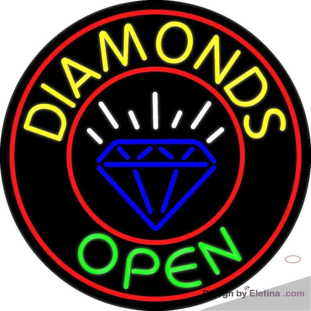 Neon Signs for Wall Decor Diamonds Open Block With Logo Handmade Art ...