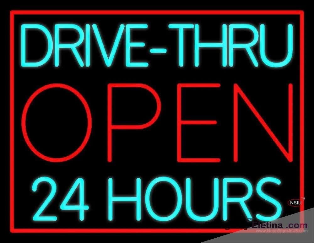 Neon Signs for Wall Decor Drive Thru Red Open Hours Handmade Art Sign ...
