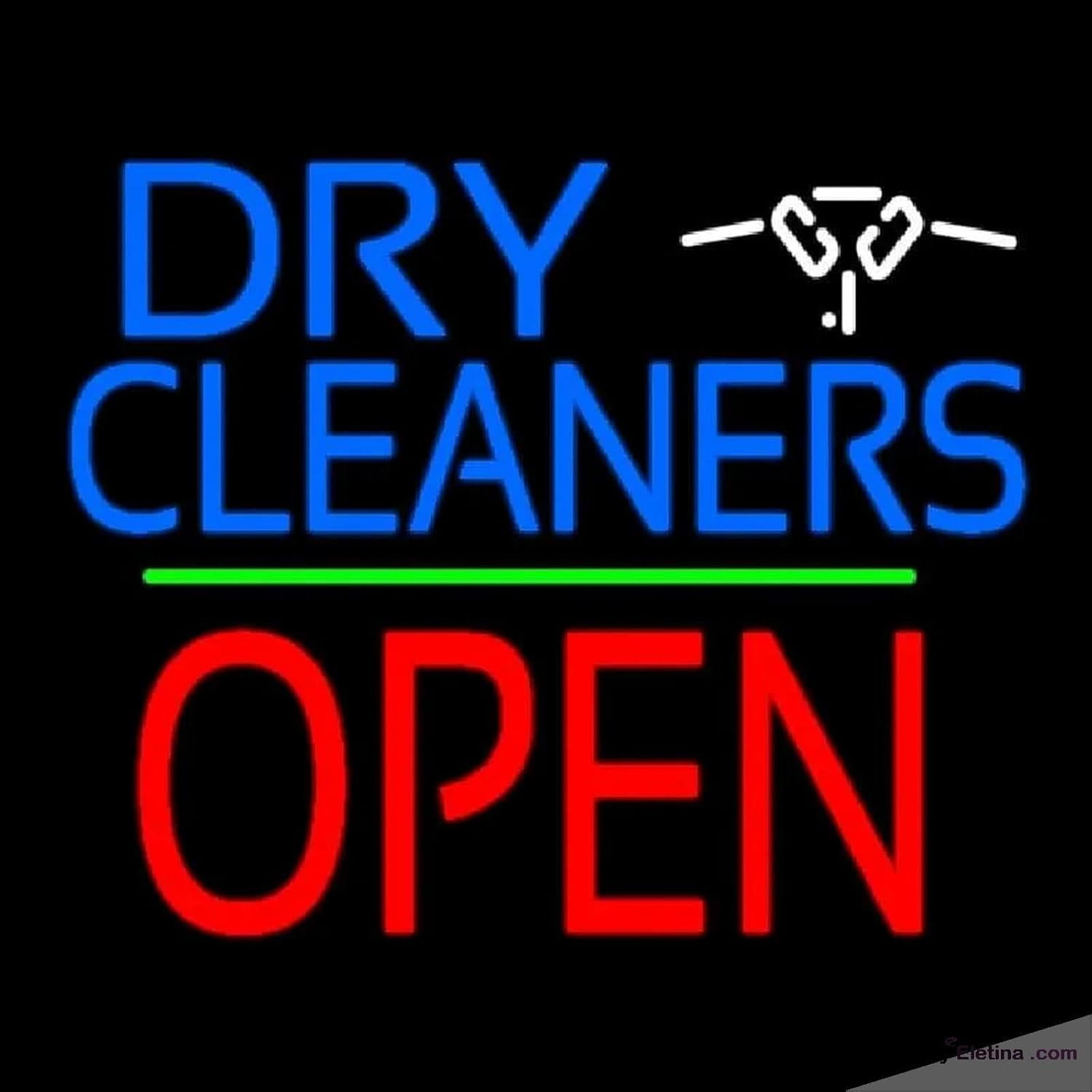 Neon Signs for Wall Decor Dry Cleaners Logo Block Open Green Line ...