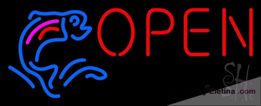 Neon Signs for Wall Decor Fish Logo Open Block Sign Neon Led ...