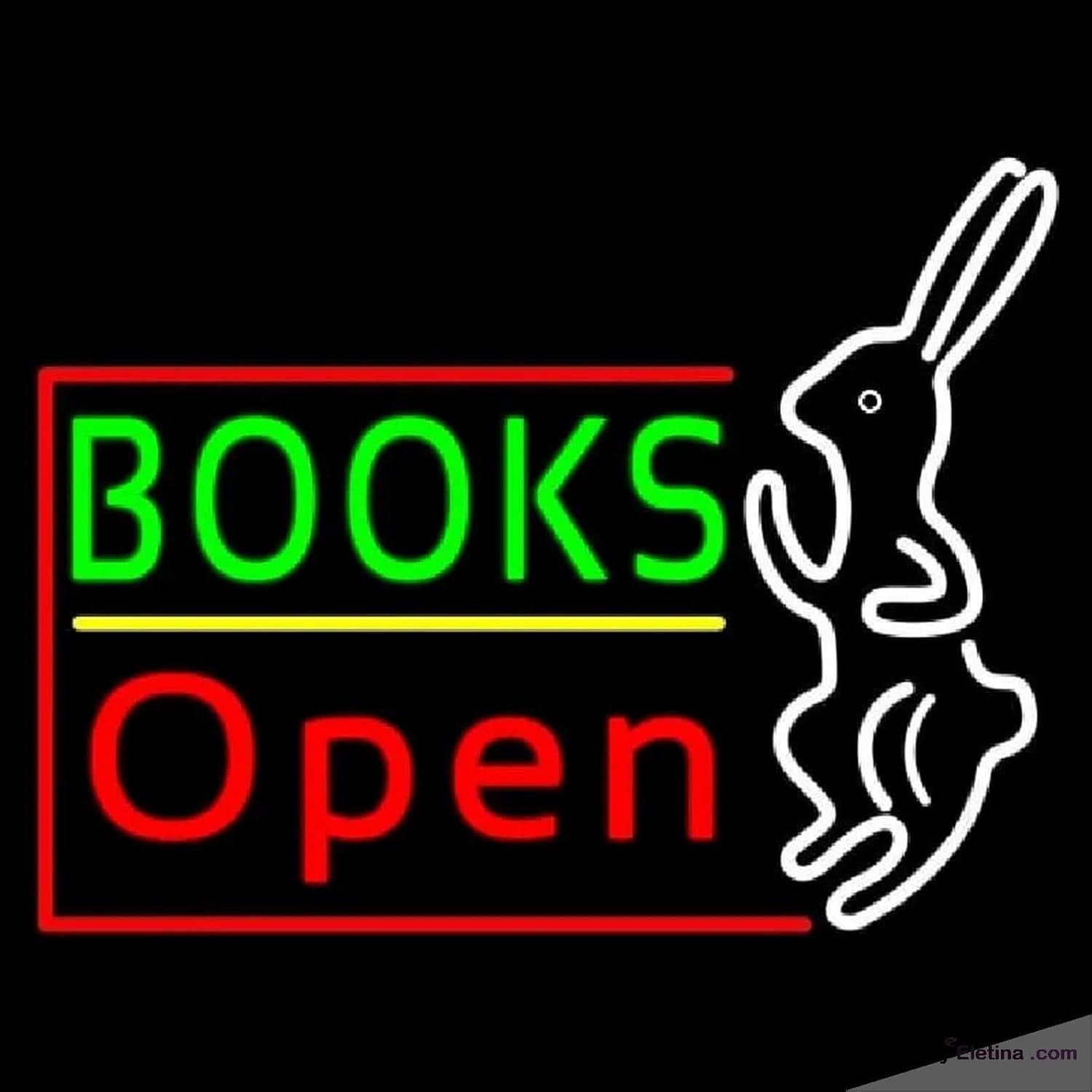 Neon Signs for Wall Decor Green Books With Rabbit Logo Open Handmade ...