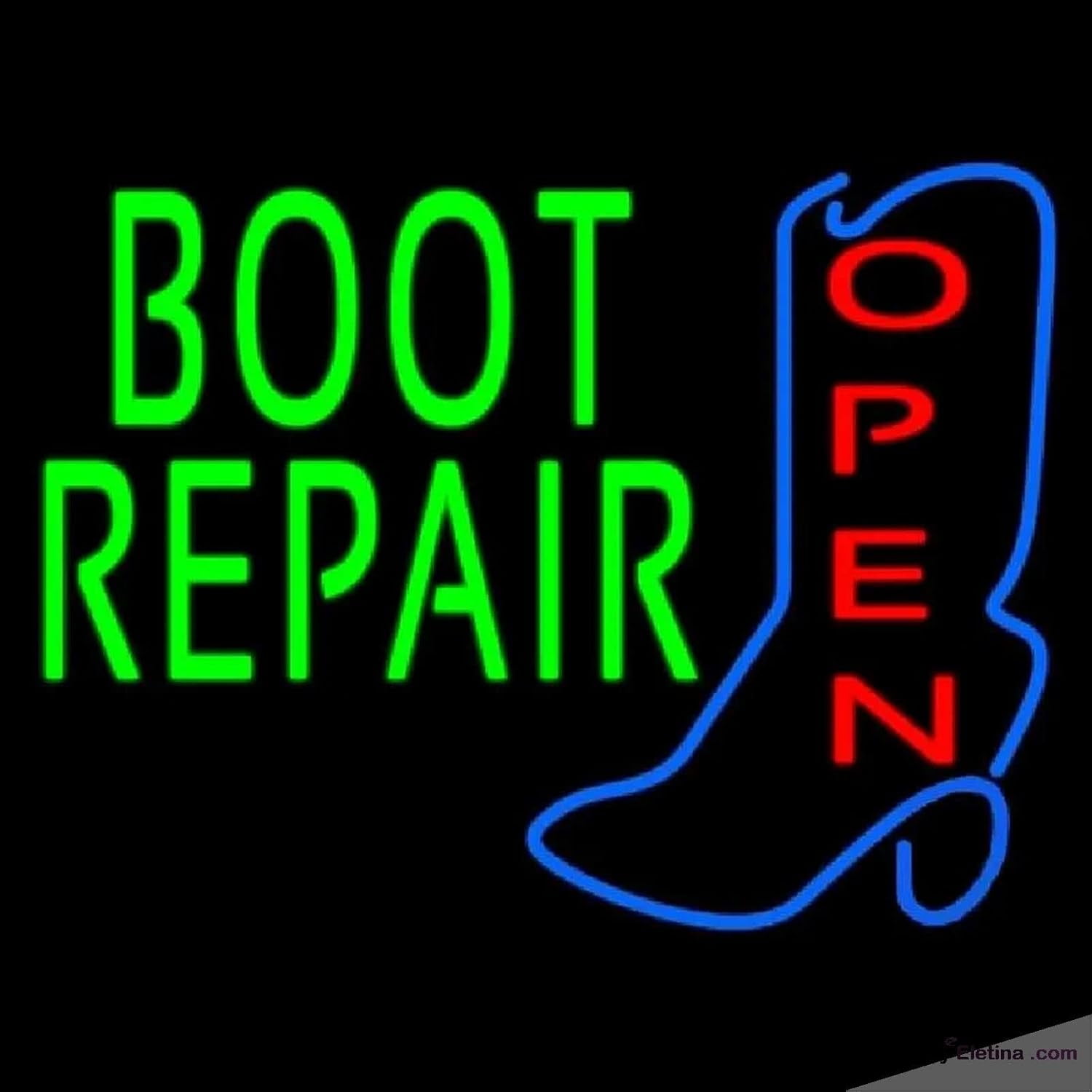Neon Signs for Wall Decor Green Boot Repair With Logo Open Handmade Art ...