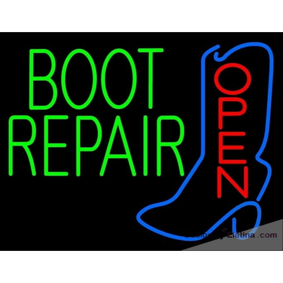 Neon Signs for Wall Decor Green Boot Repair With Logo Open Sign Neon ...