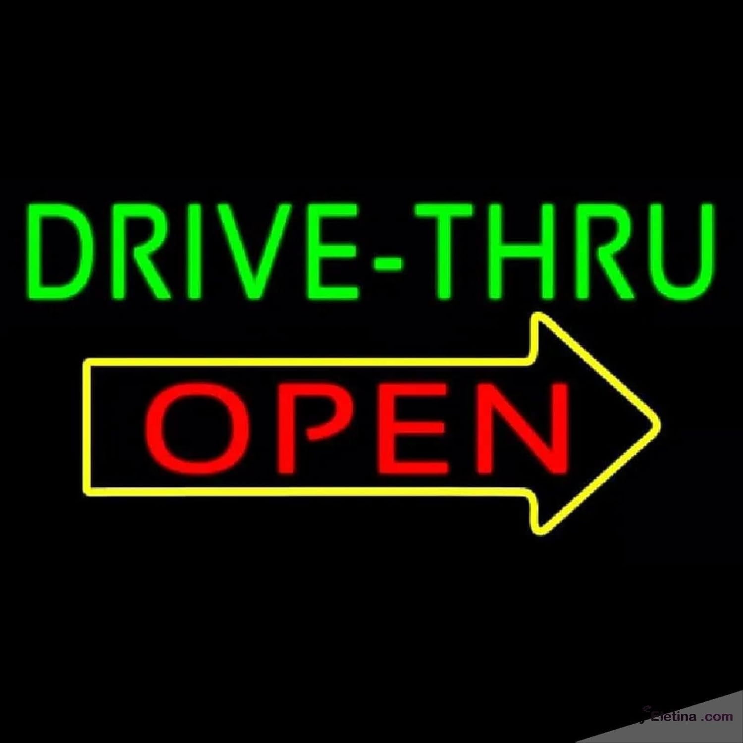 Neon Signs for Wall Decor Green Drive Thru Open Arrow Handmade Art Sign ...