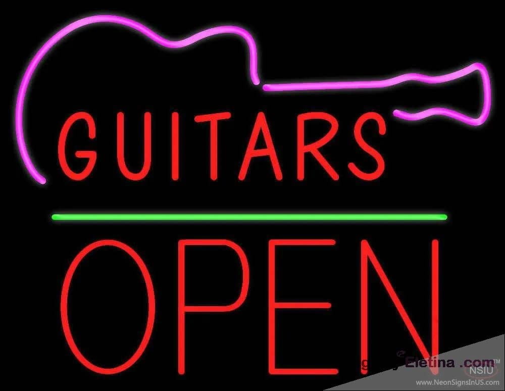 Neon Signs for Wall Decor Guitars Block Open Green Line Handmade Art ...