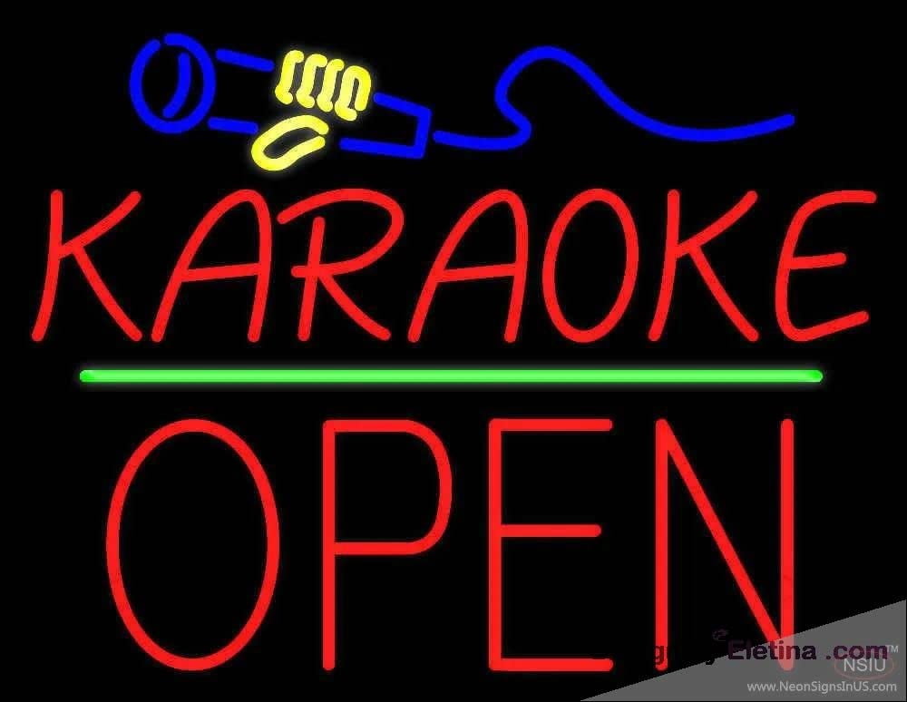 Neon Signs for Wall Decor Karaoke Logo Block Open Green Line Handmade ...