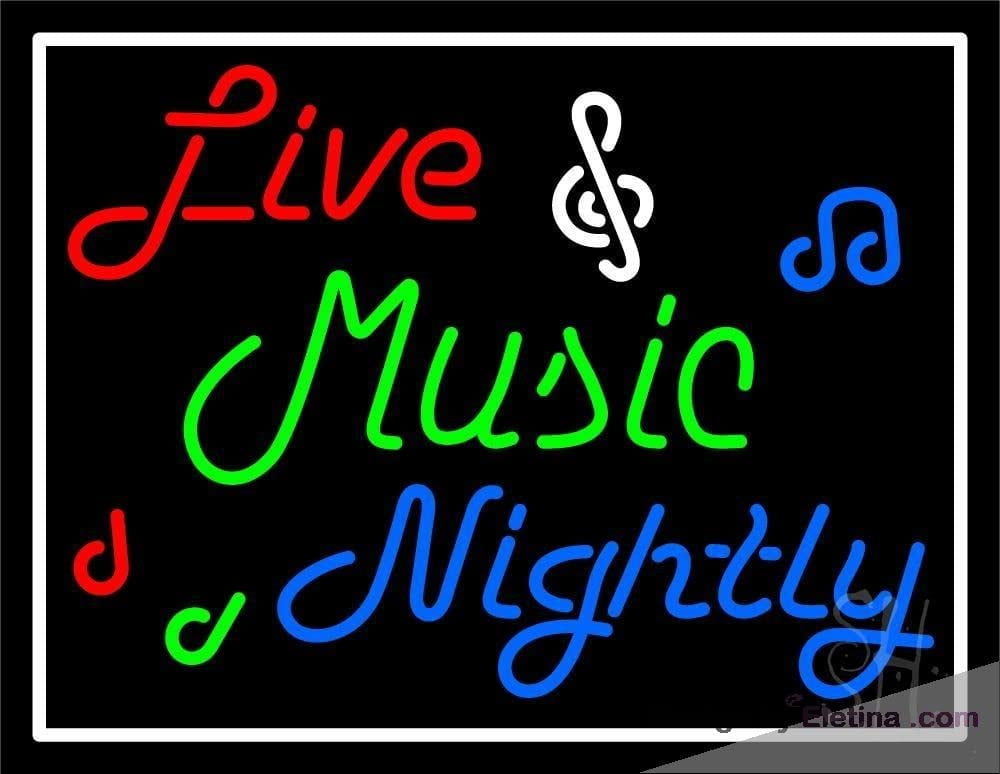 Neon Signs for Wall Decor Live Music Nightly With White Border Sign ...