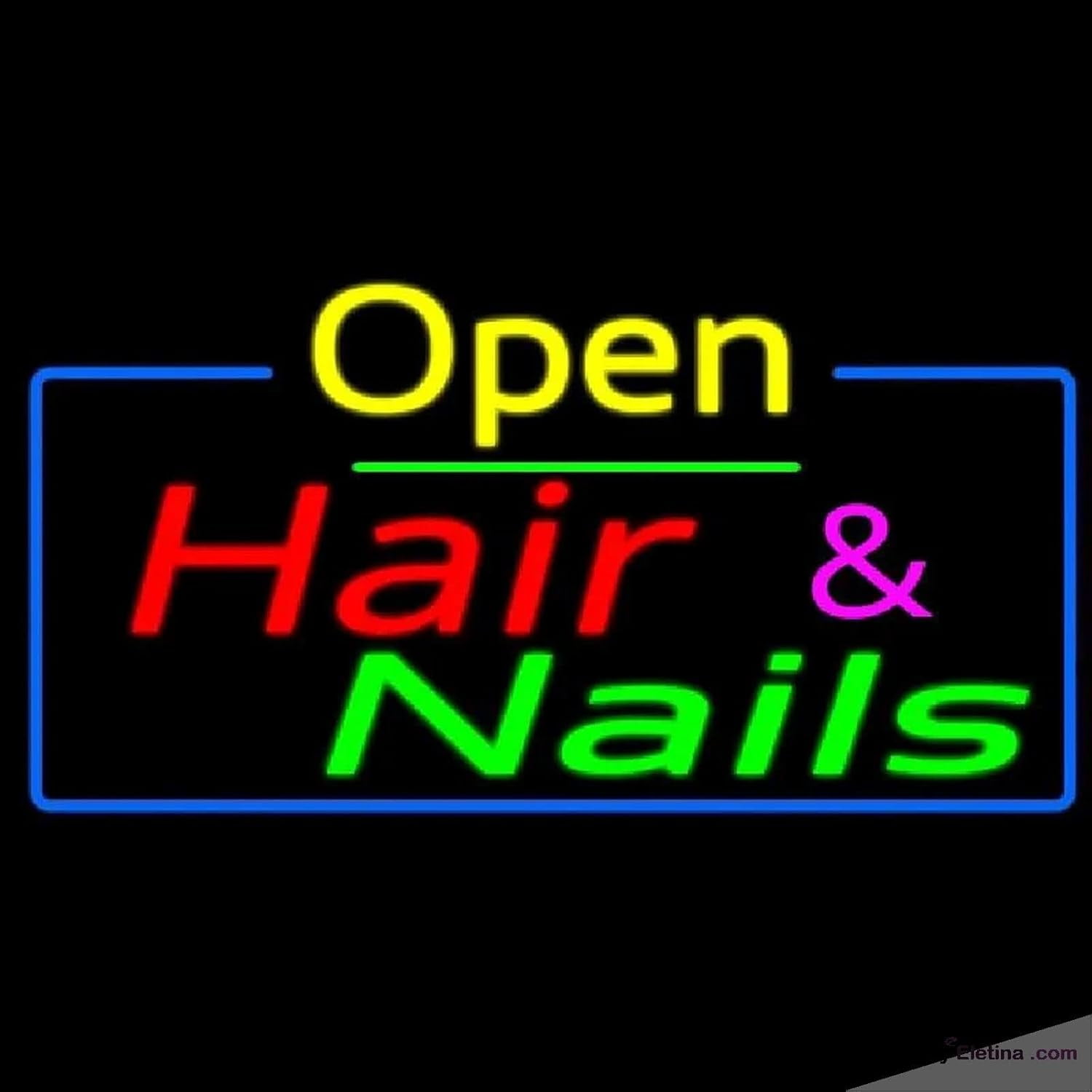 Neon Signs for Wall Decor Open Hair And Nails With Blue Border Handmade ...