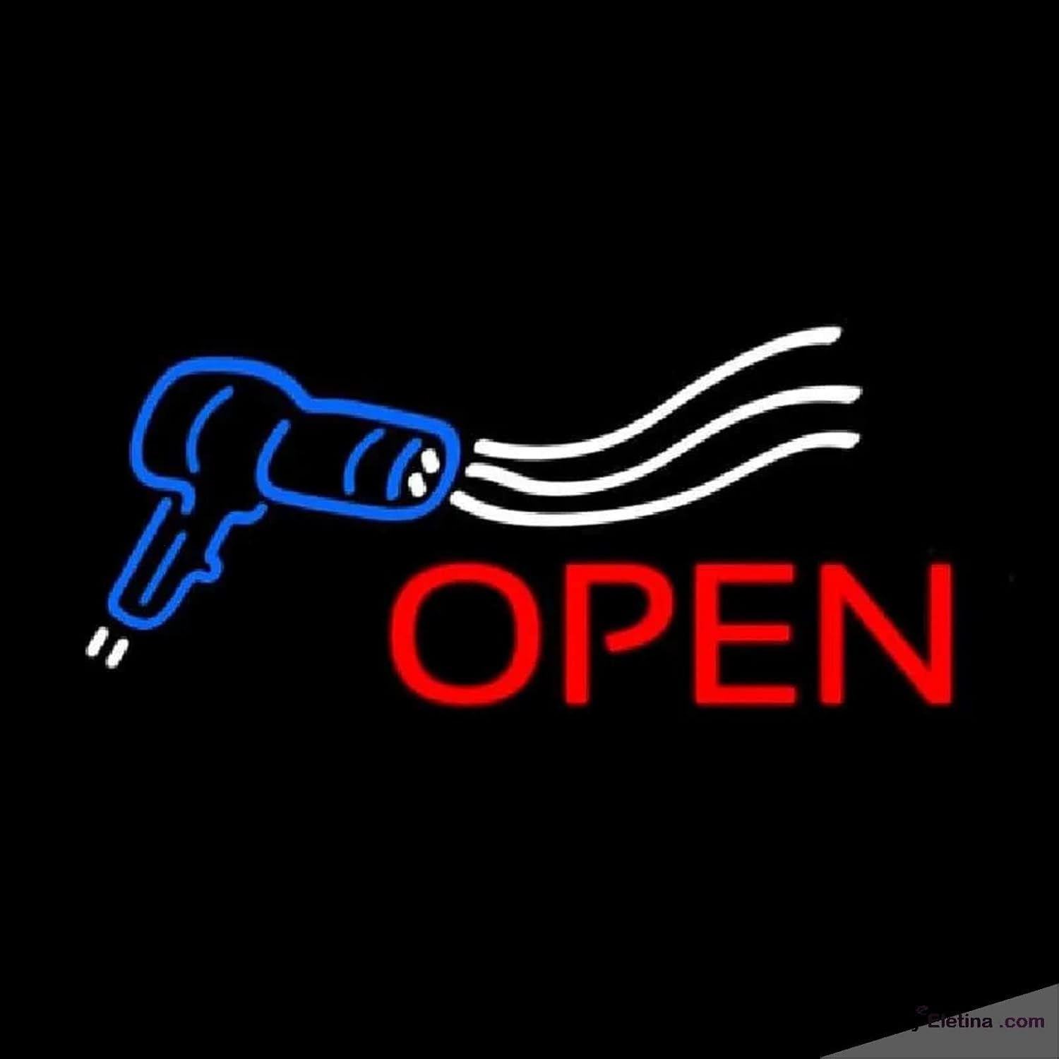 Neon Signs for Wall Decor Open Hair Dryer Logo Handmade Art Sign Neon ...