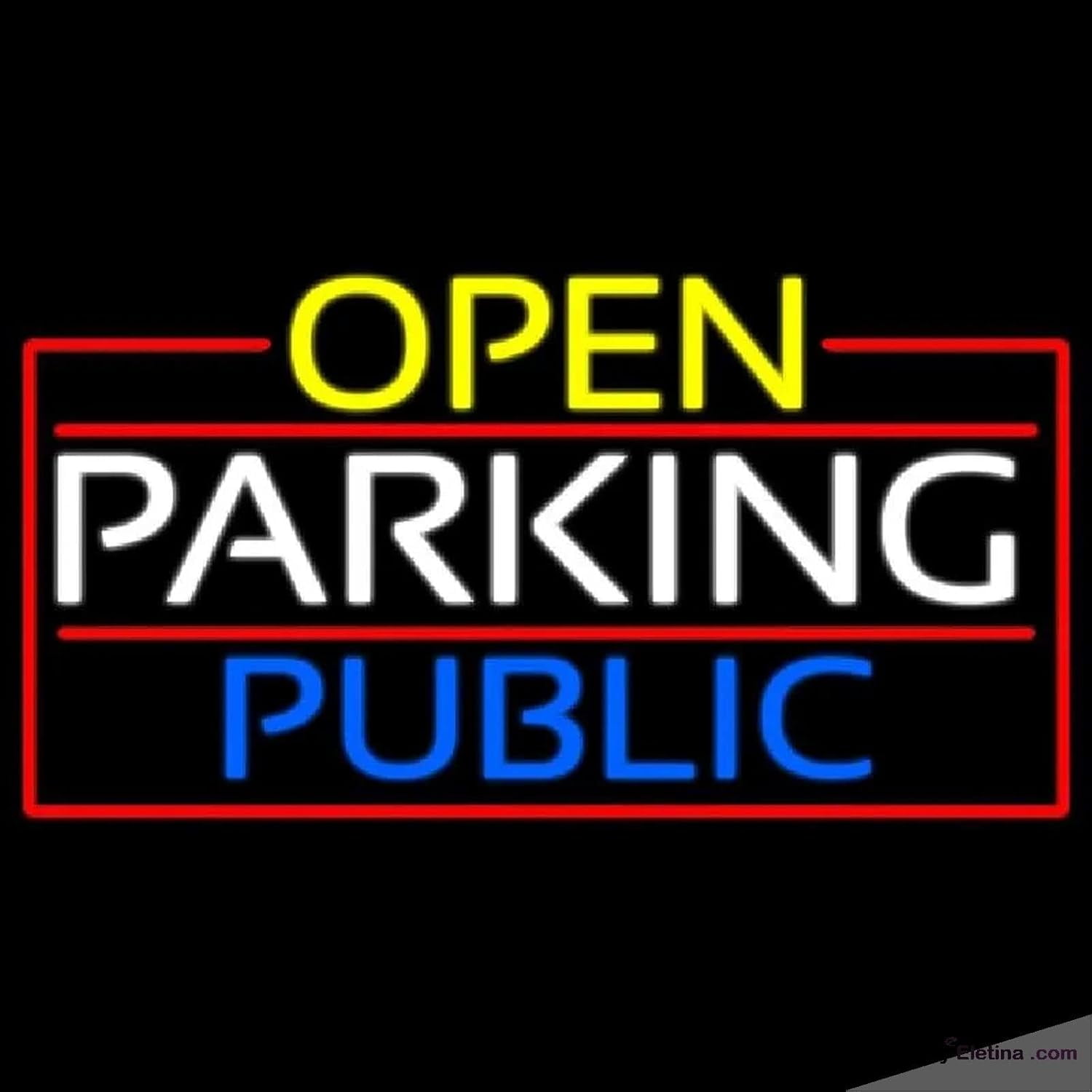Neon Signs for Wall Decor Open Parking Public With Red Border Handmade ...