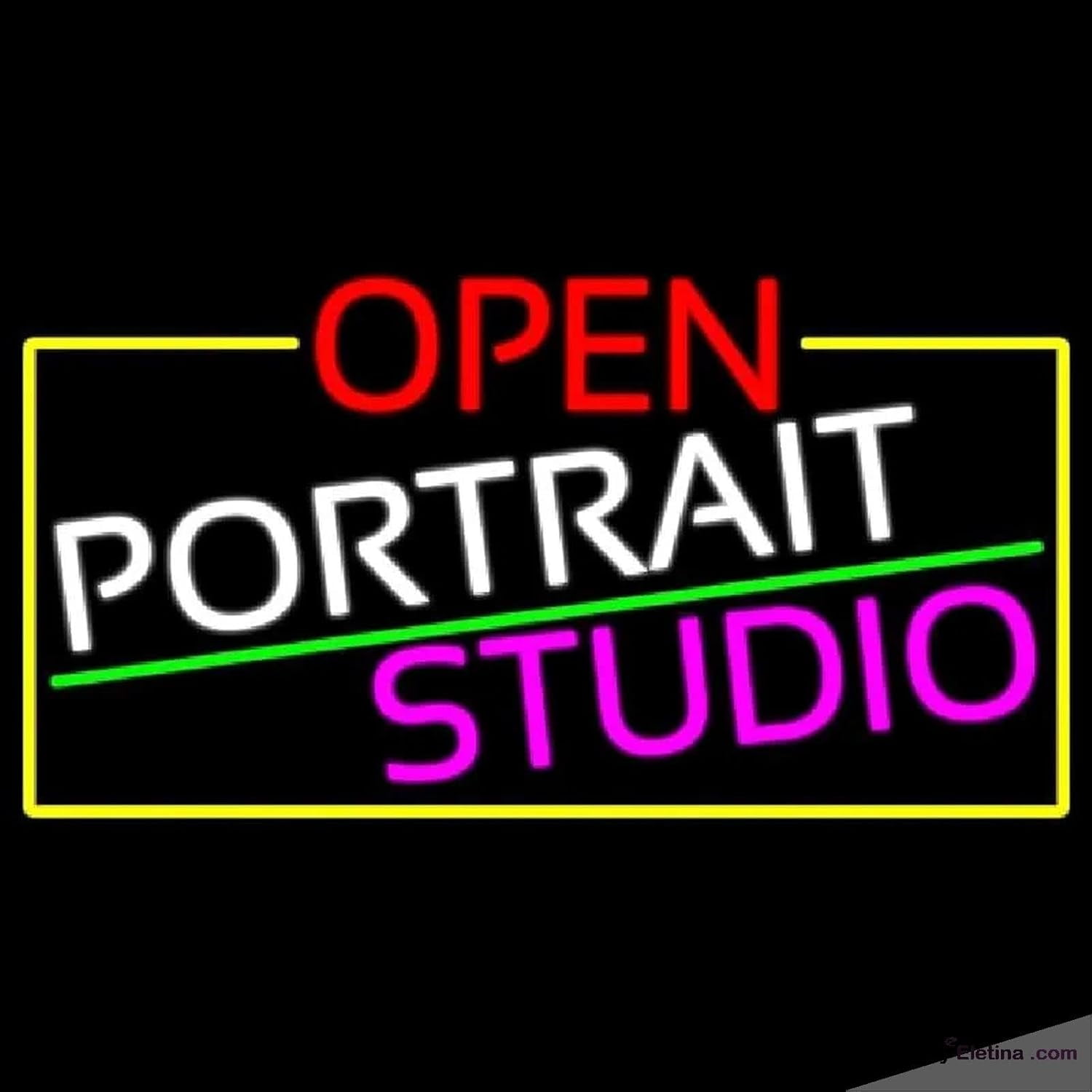 Neon Signs for Wall Decor Open Portrait Studio With Yellow Border ...