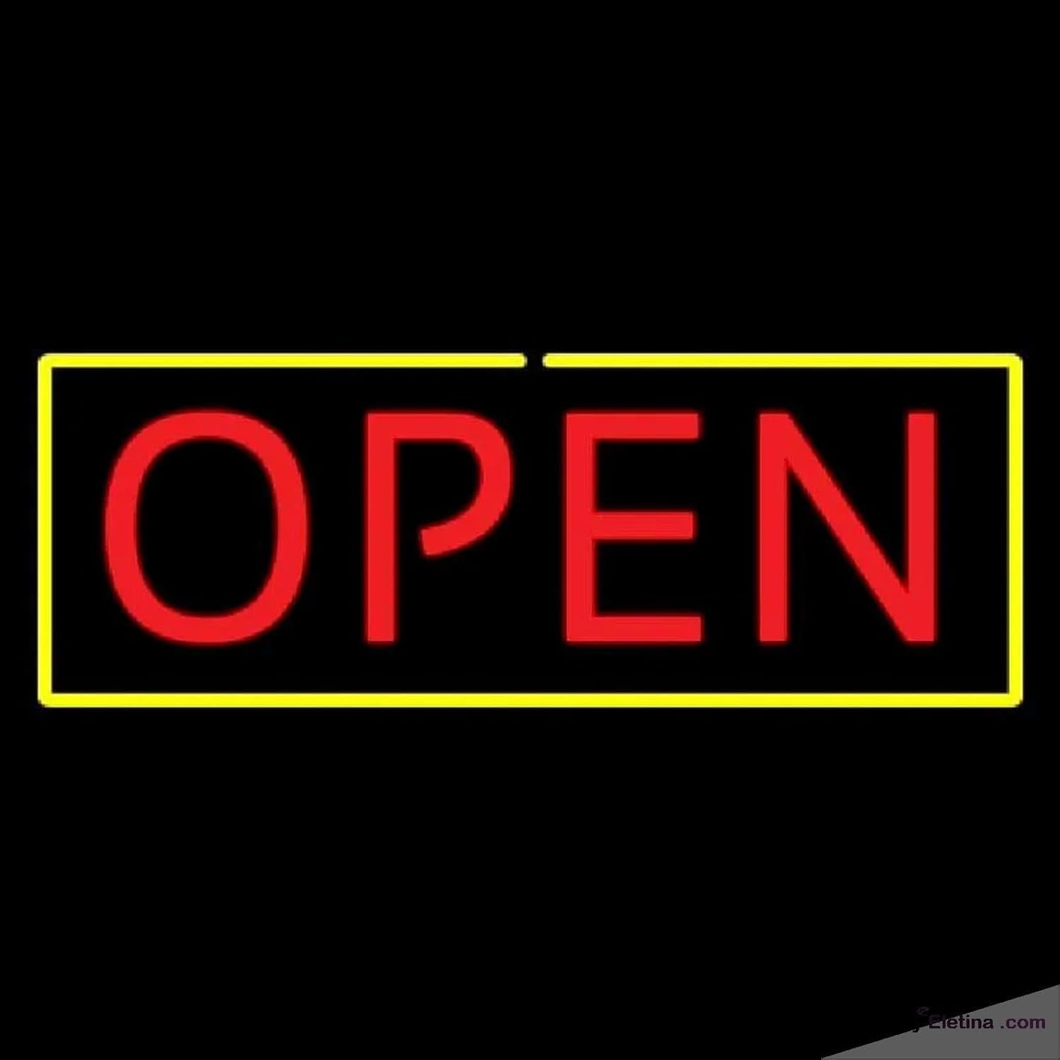 Neon Signs for Wall Decor Open Yellow Border Red Letters Handmade Art ...