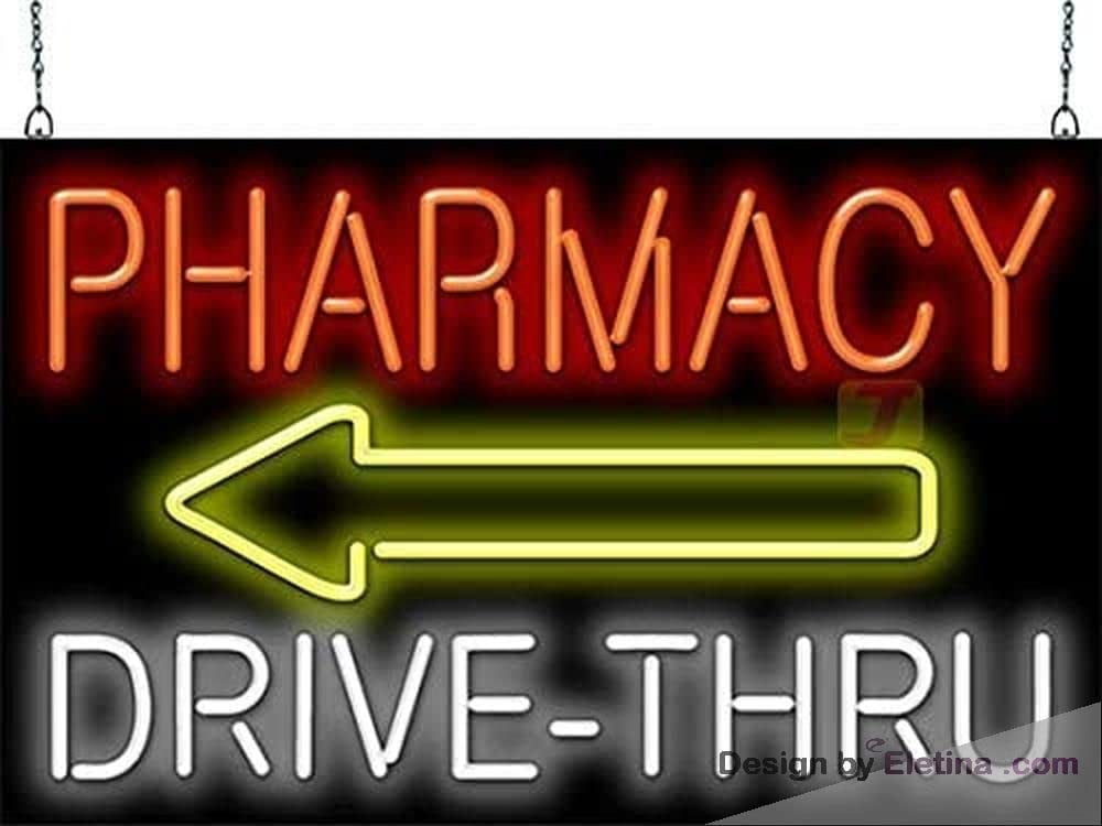 Neon Signs for Wall Decor Pharmacy Drive-thru With Left Arrow Sign Neon ...