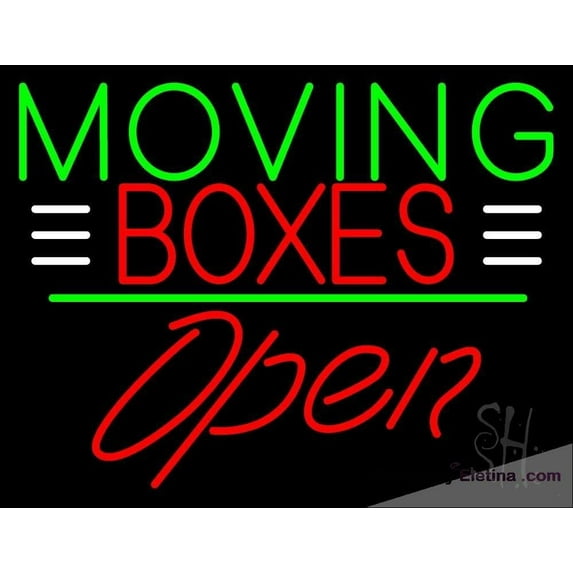 Neon Signs for Wall Decor Red Moving Boxes Block Green Line With Open ...