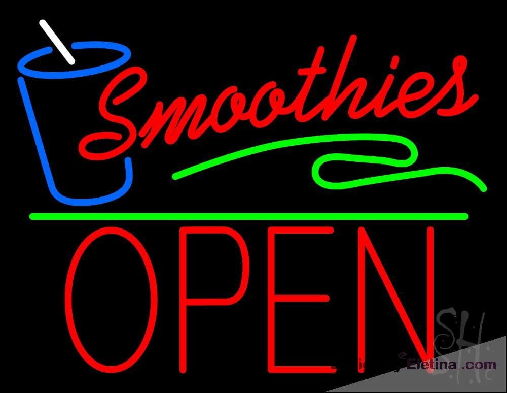 Neon Signs for Wall Decor Red Smoothies Block Open Green Line Sign Neon ...