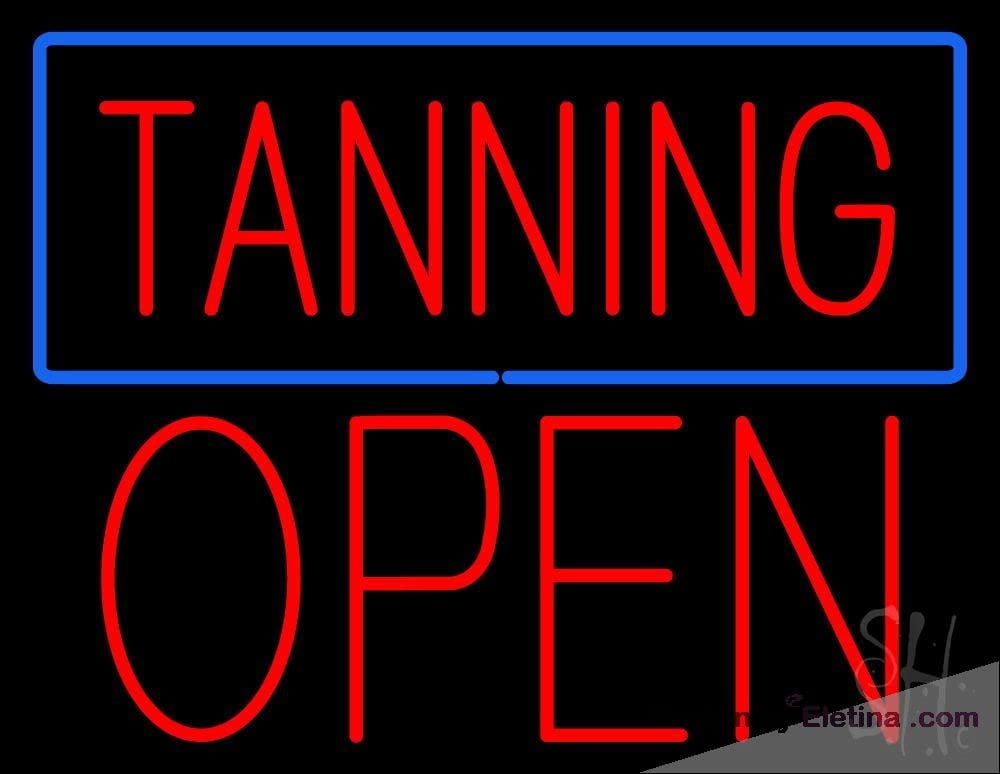 Neon Signs for Wall Decor Red Tanning Blue Border Block Open Sign Neon ...