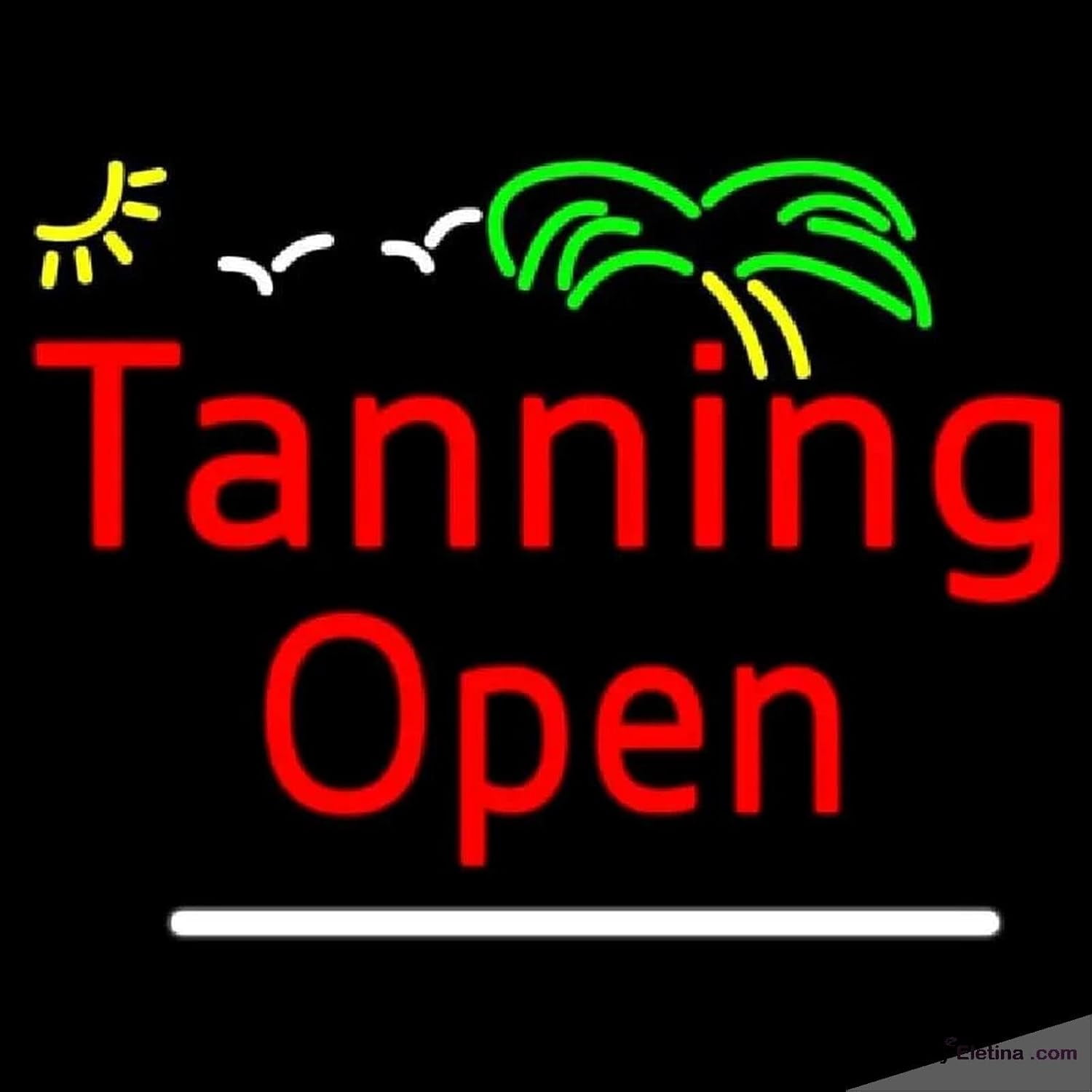 Neon Signs for Wall Decor Red Tanning Open White Line With Palm Tree ...