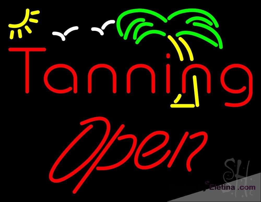 Neon Signs for Wall Decor Red Tanning Open With Palm Tree Sign Neon Led ...