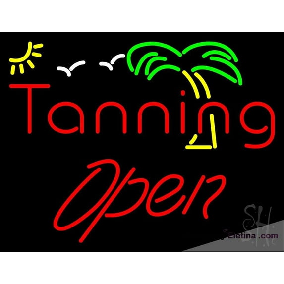 Neon Signs for Wall Decor Red Tanning Open With Palm Tree Sign Neon Led ...