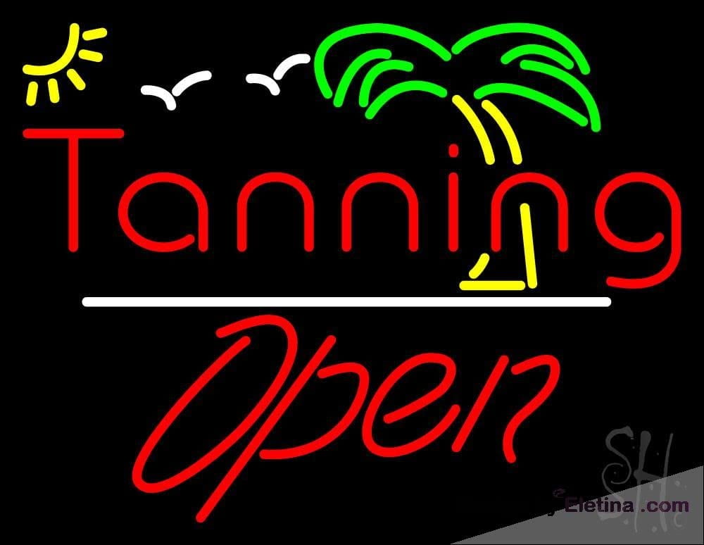 Neon Signs for Wall Decor Red Tanning Slant Open White Line Sign Neon ...