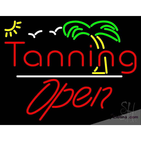 Neon Signs for Wall Decor Red Tanning Slant Open White Line Sign Neon ...