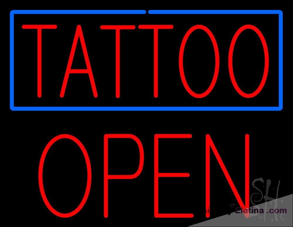 Neon Signs for Wall Decor Red Tattoo Blue Border Block Open Sign Neon ...