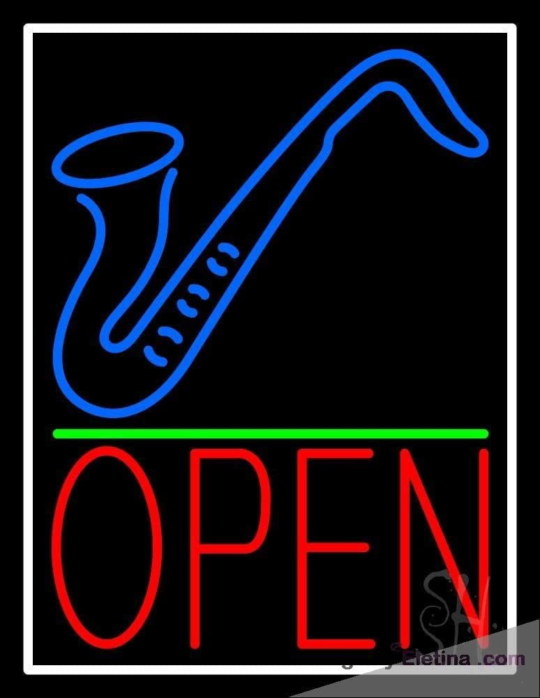 Neon Signs for Wall Decor Saxophone Open Green Line Sign Neon Led ...