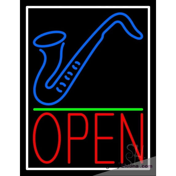 Neon Signs for Wall Decor Saxophone Open Green Line Sign Neon Led ...