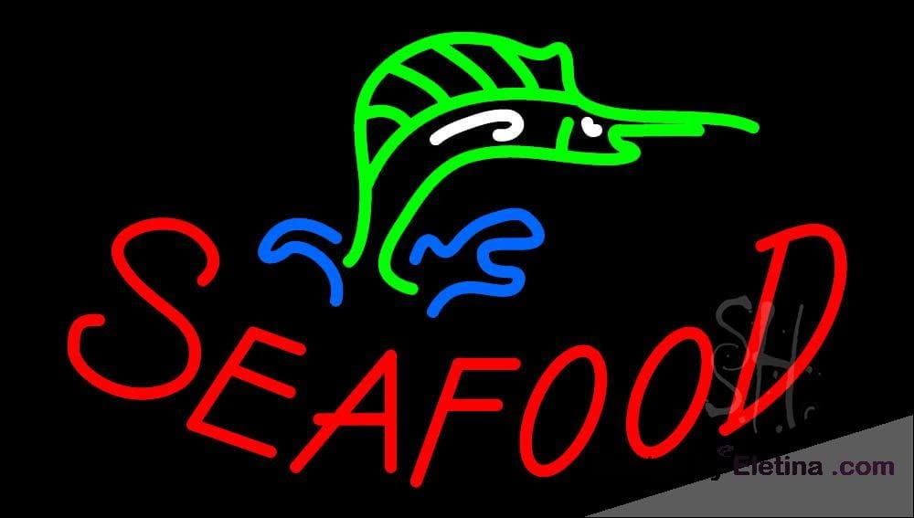 Neon Signs for Wall Decor Seafood With Green Fish Sign Neon Led ...