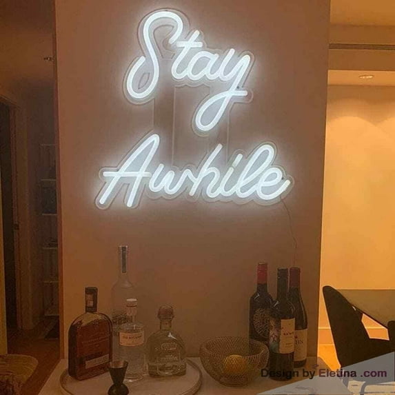 Neon Signs for Wall Decor Stay Awhile Sign Light Lights Party Flex Lamp ...