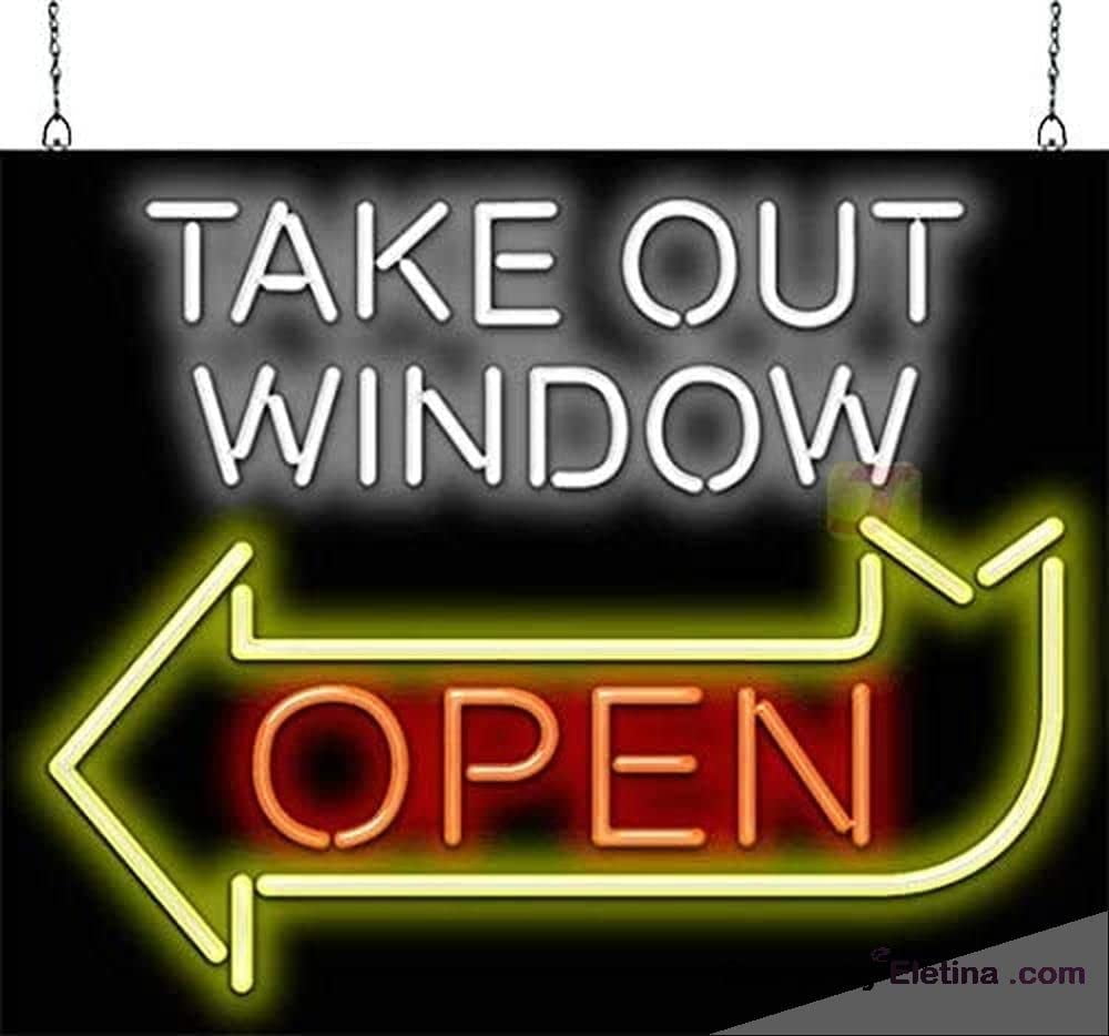 Neon Signs for Wall Decor Take Out Window Open With Left Arrow Sign ...