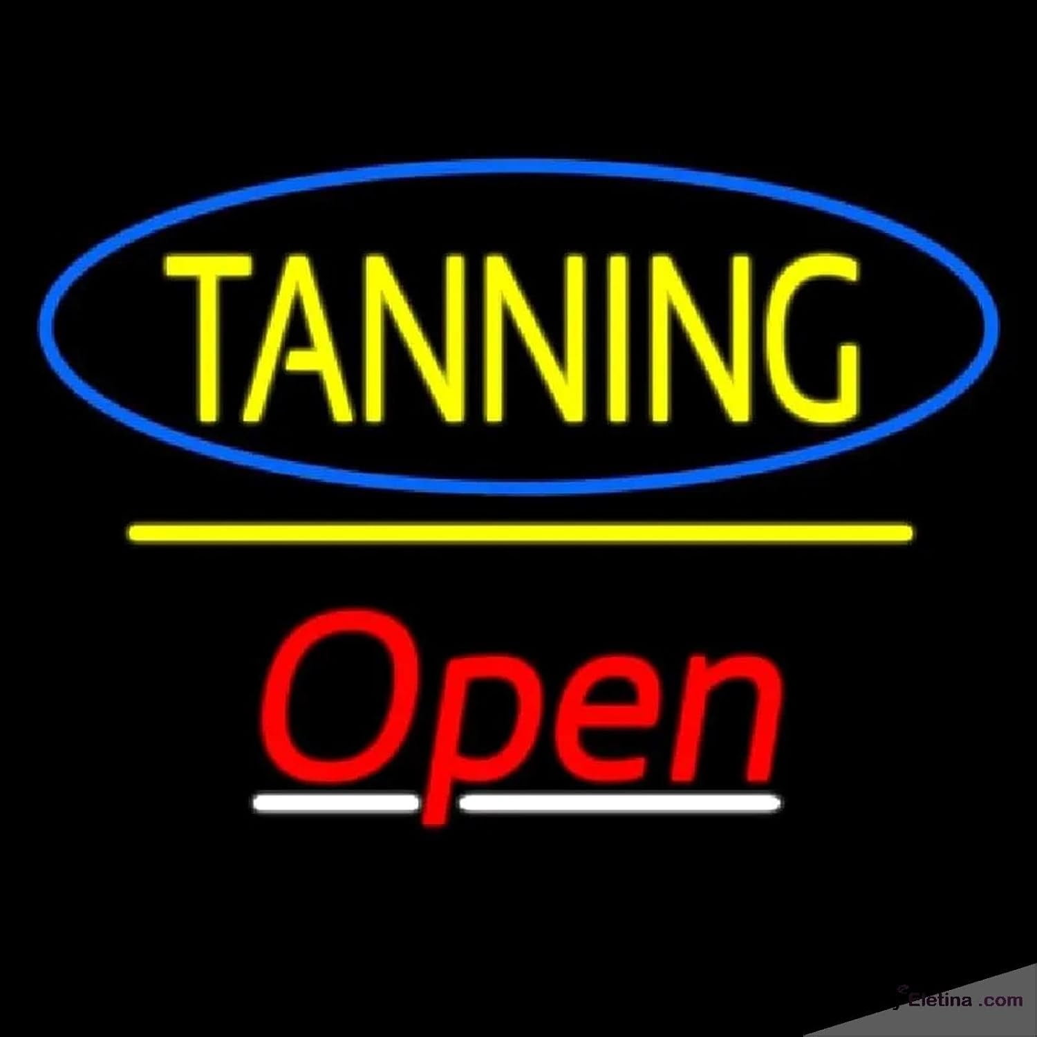 Neon Signs for Wall Decor Tanning Open Yellow Line Handmade Art Sign ...