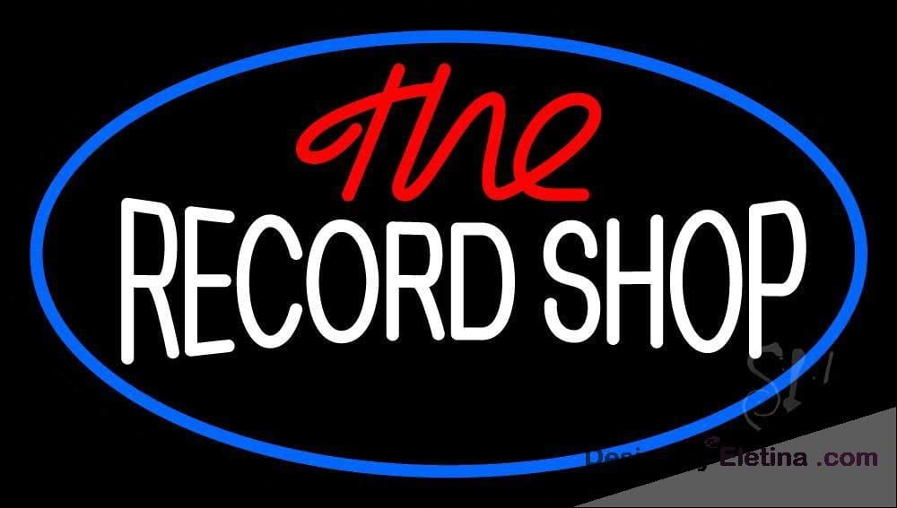 Neon Signs for Wall Decor The Record Shop Block Blue Border Sign Neon ...