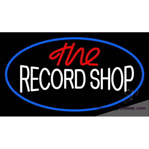 Neon Signs for Wall Decor The Record Shop Block Blue Border Sign Neon ...