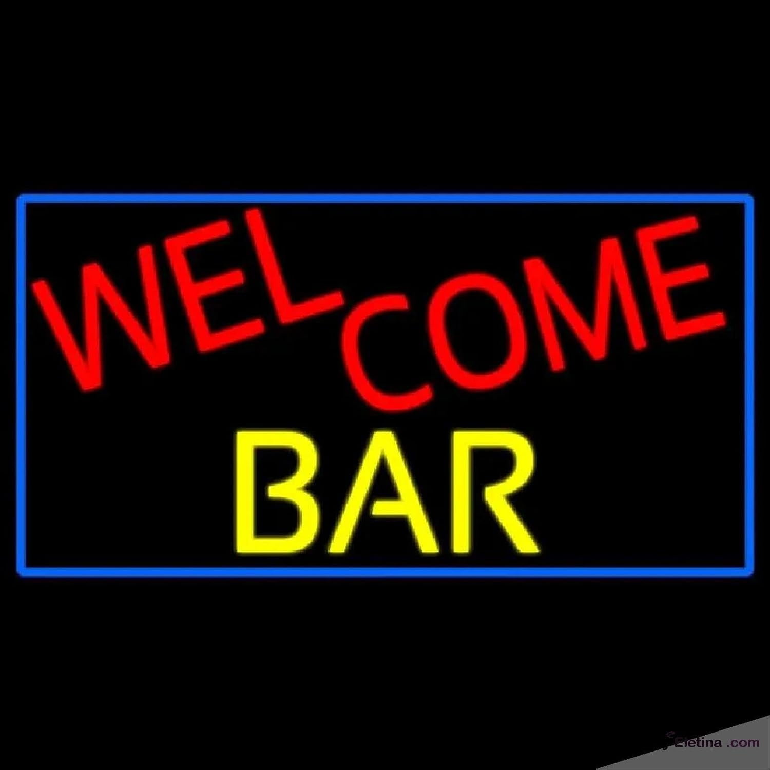 Neon Signs for Wall Decor Welcome Bar With Blue Border Handmade Art ...