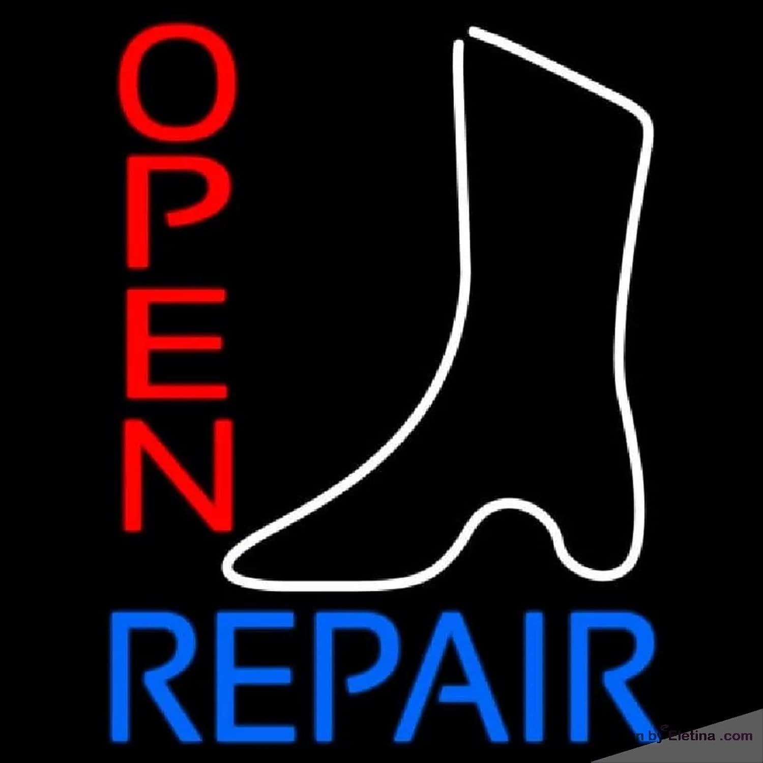 Neon Signs for Wall Decor White Boot Repair Open Handmade Art Sign Neon ...