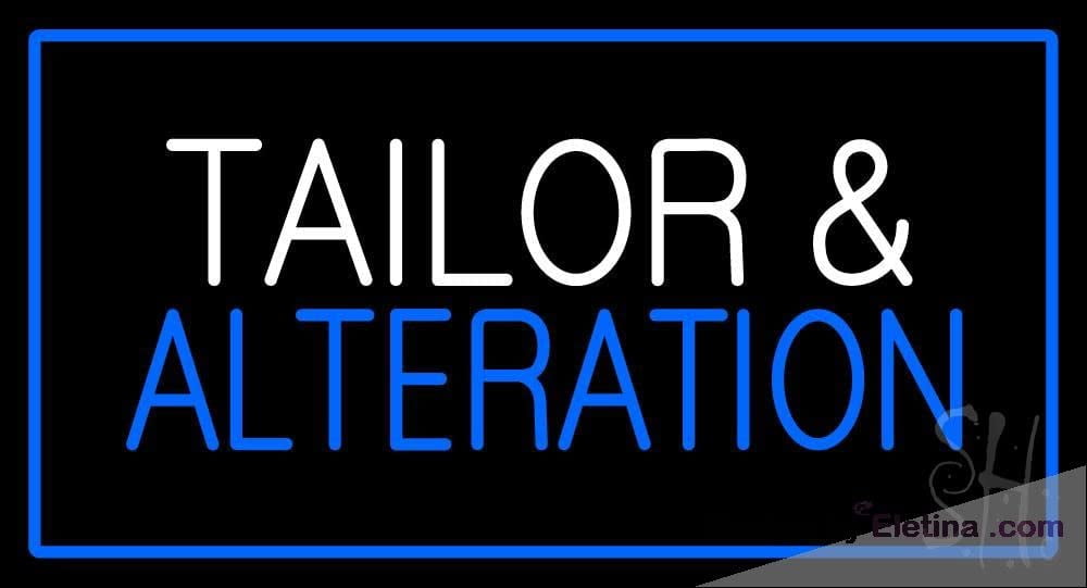 Neon Signs for Wall Decor White Tailor And Alteration With Blue Border ...