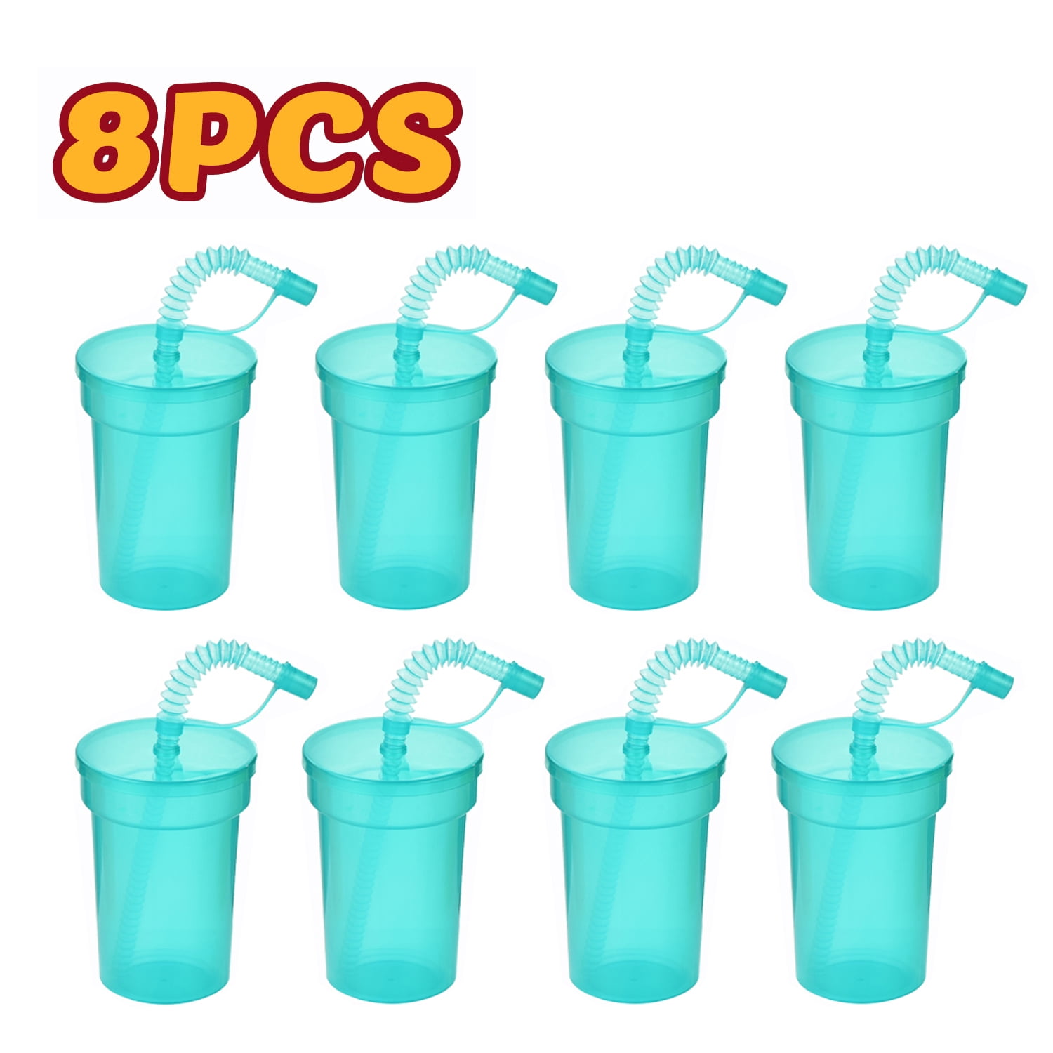 Neon Sipper Cups - Colorful, Spill-Proof Cups with Lids and Straws ...