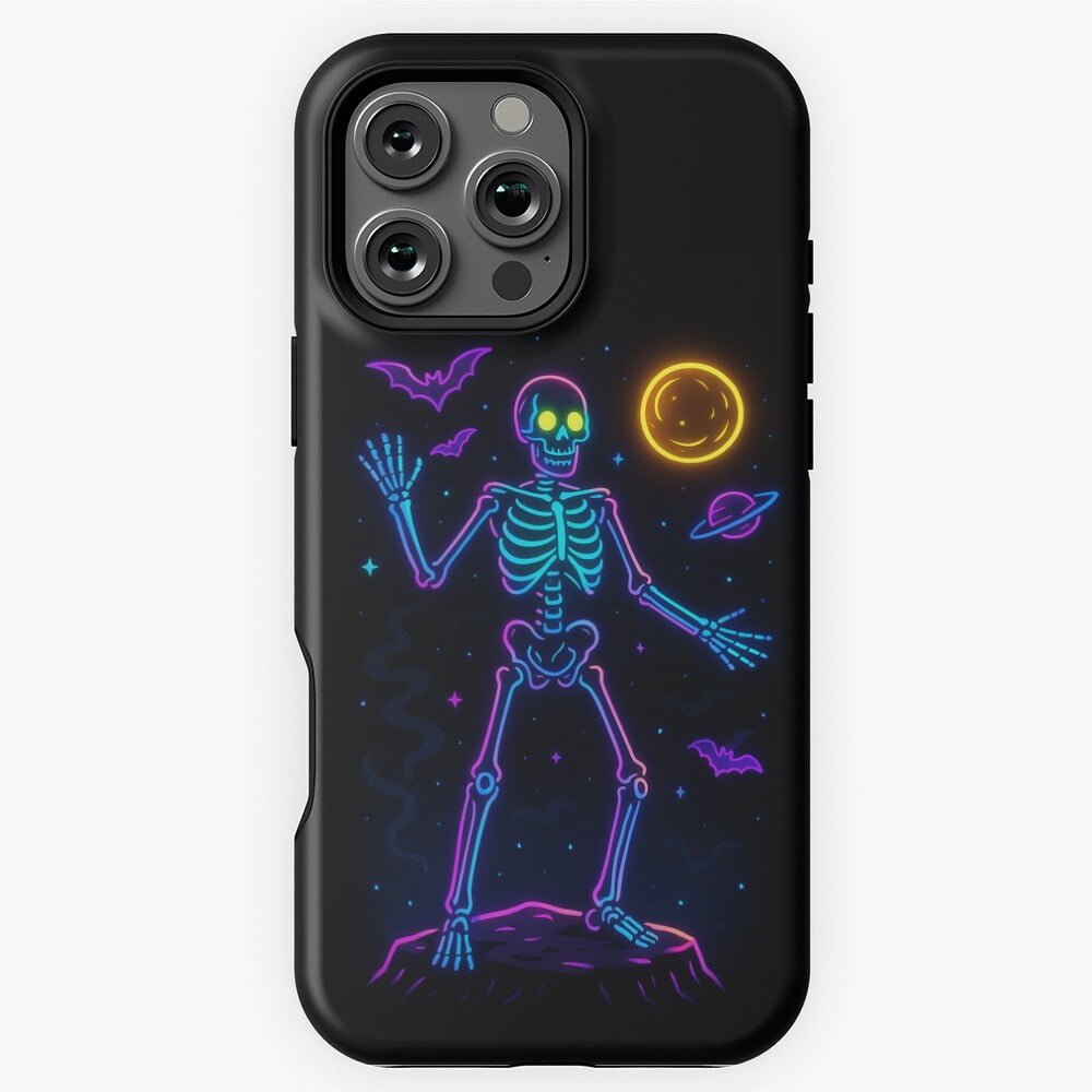 Neon Skeleton Cosmic Halloween Glow Phone Case for iPhone 16 15 14 13 ...
