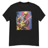 Neon Skeleton Guitarist Tee, Retro Rock Electric Music Art Shirt ...