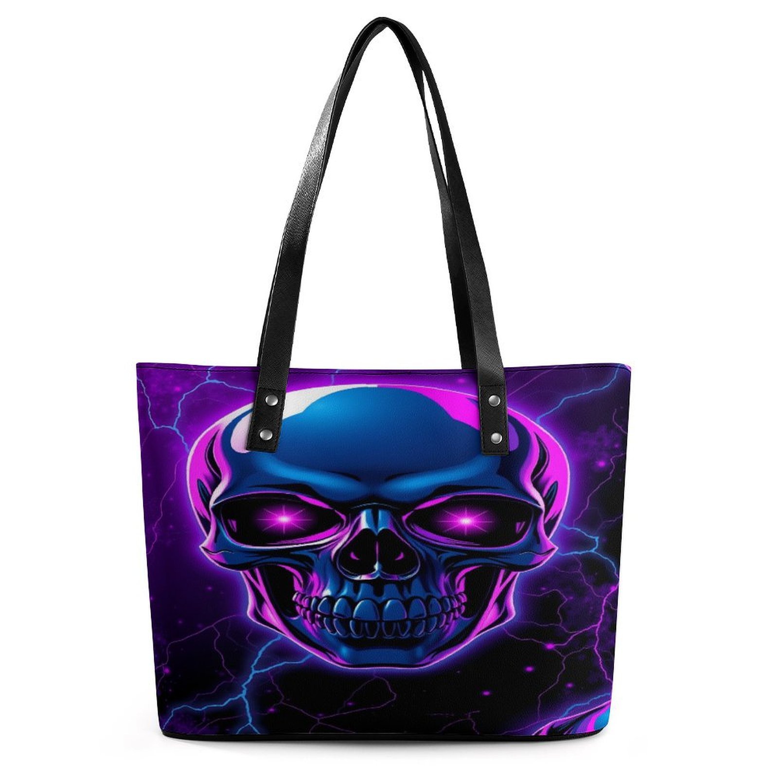 Neon Skull Cosmic Lightning Art Handbags PU Leather Shoulder Bag Tote ...