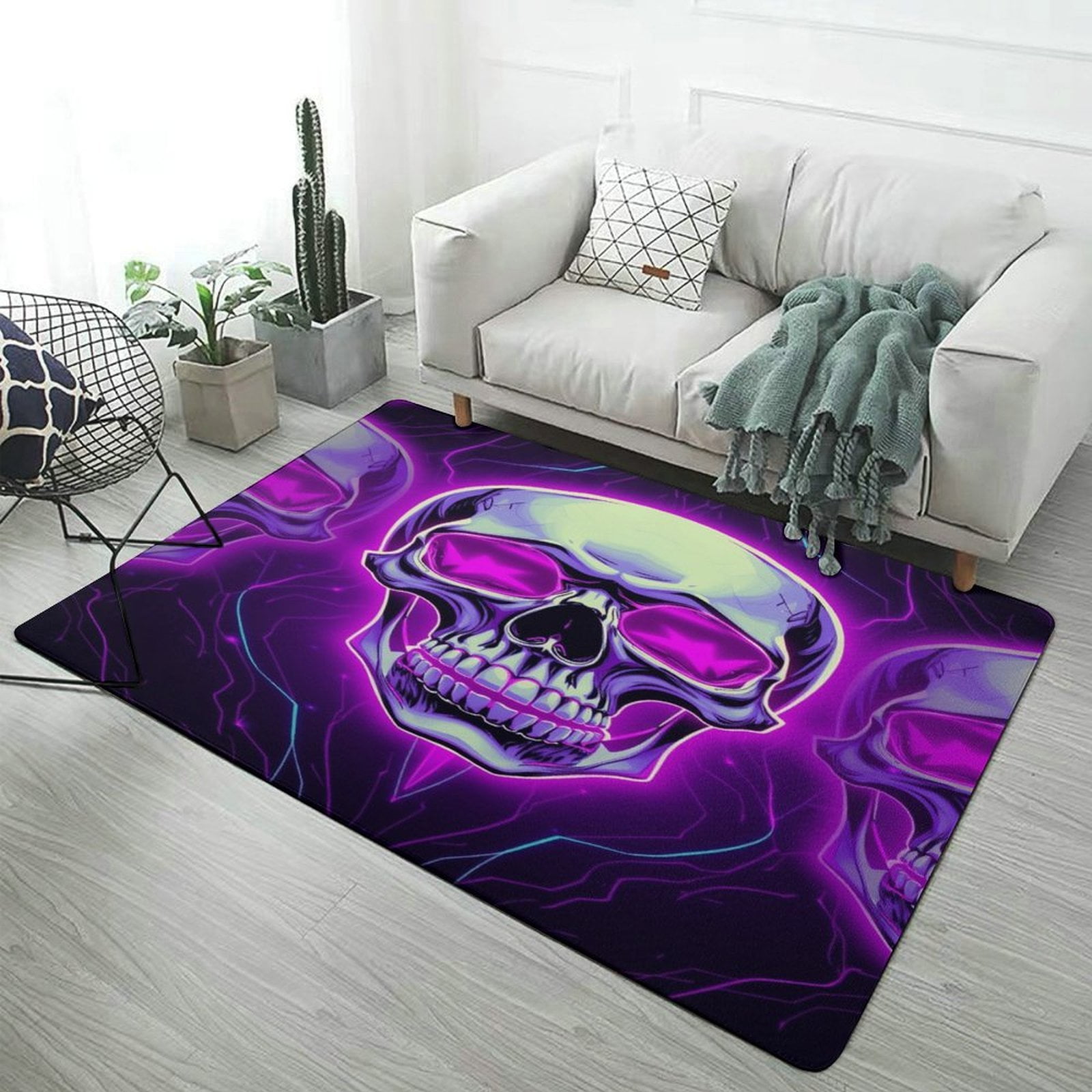 Neon Skull Glowing Dark Art Carpet Large Size Living Room American ...