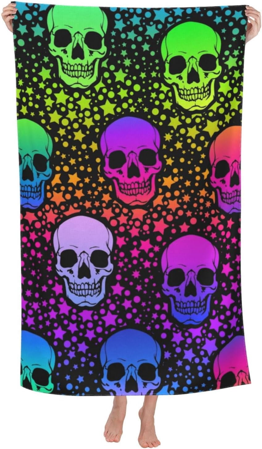 Neon Skull Star Large Beach Towel - Plush Thick Cotton Pool Towel ...