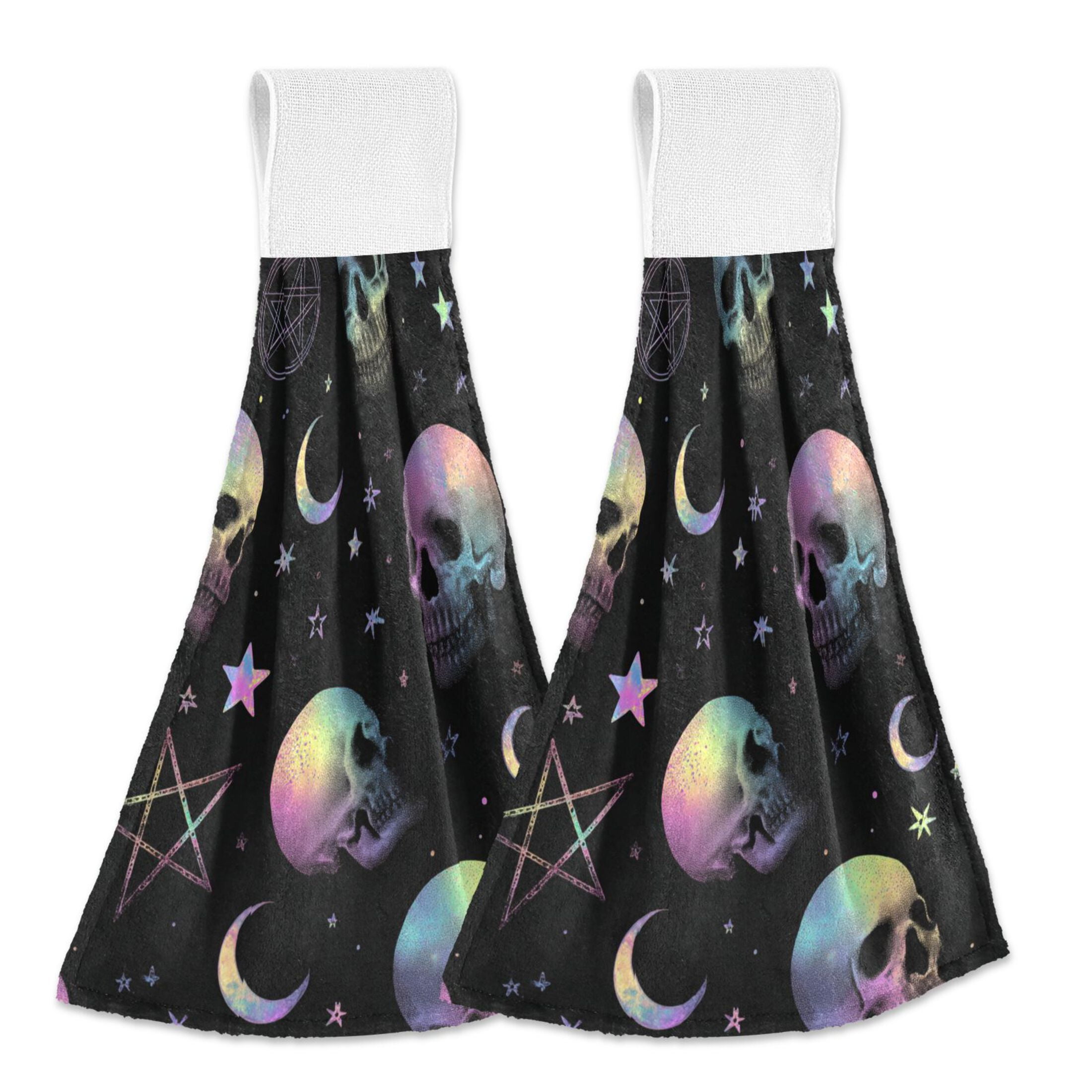 Neon Skulls Stars Moon Halloween Hanging Towels with Loop Hand Towels ...
