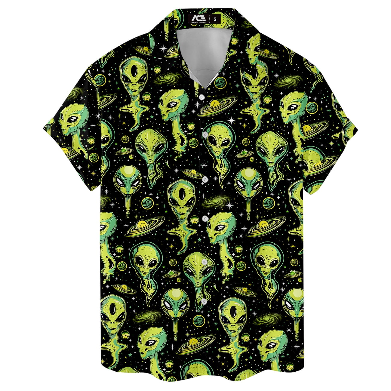 Neon Space UFO Alien Hawaiian Shirt For Men 80s Aliens Halloween Mens ...